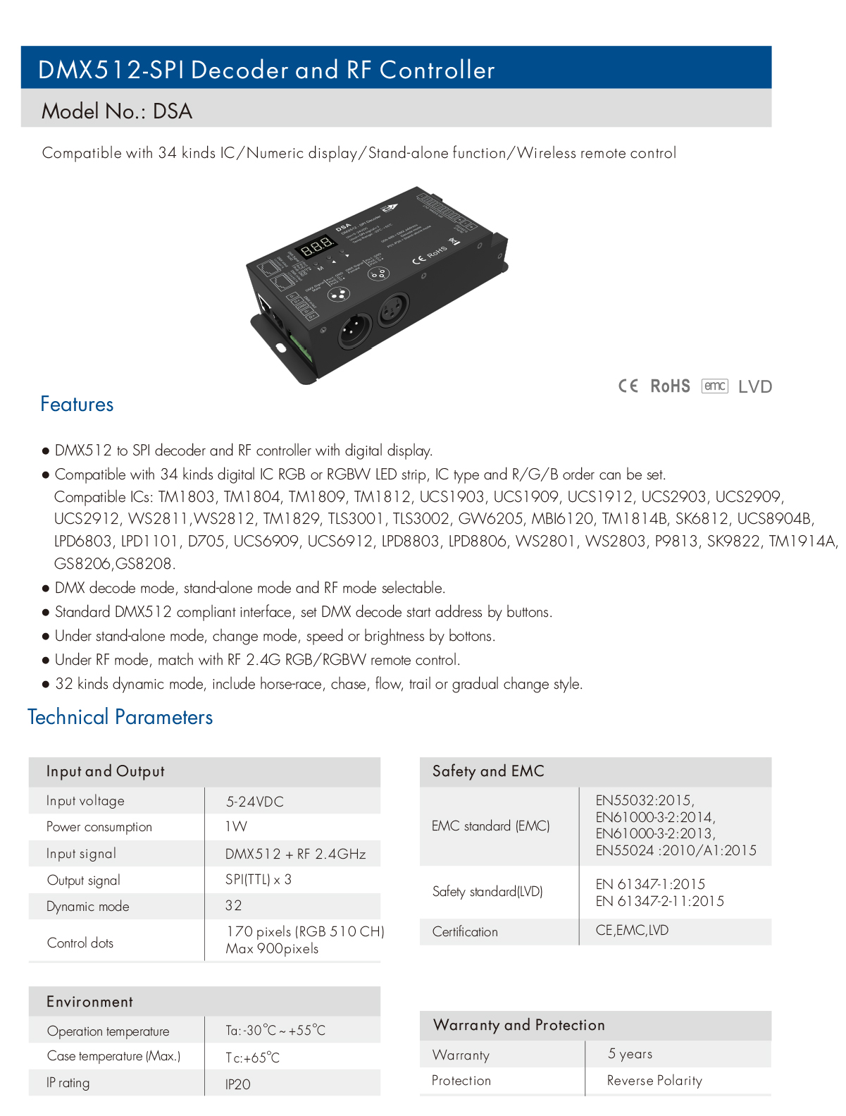 DMX512-SPI Decoder (with RF) DSA