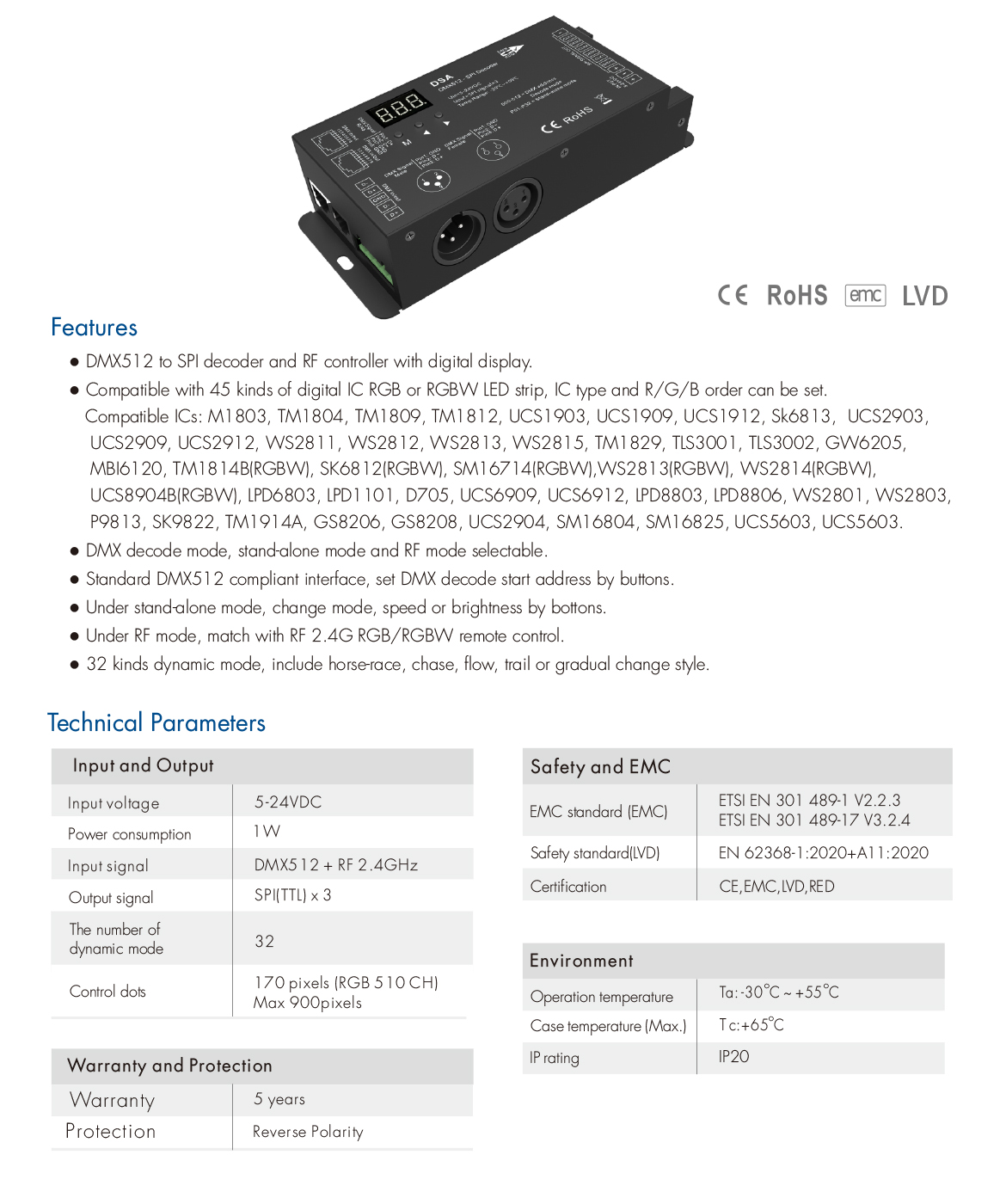 DMX512-SPI Decoder (with RF) DSA