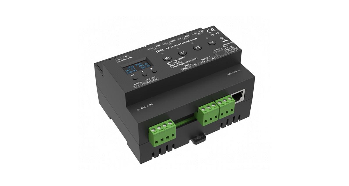 100-240VAC 4CH*16A DALI/DMX 4-Channel Relay Unit DH4