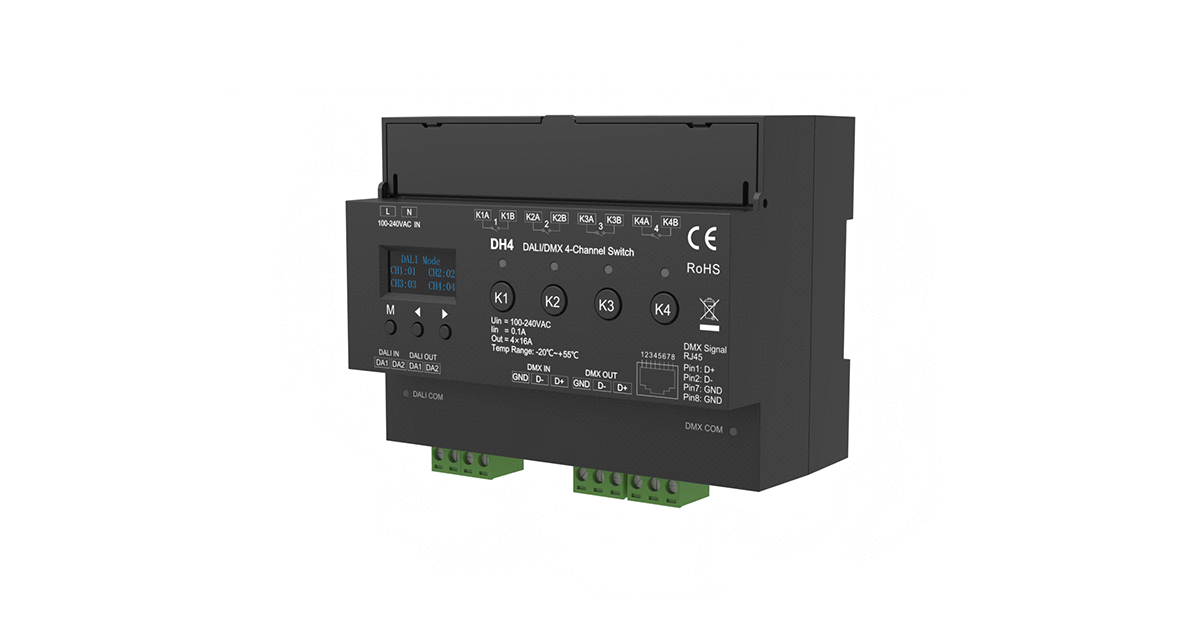 100-240VAC 4CH*16A DALI/DMX 4-Channel Relay Unit DH4