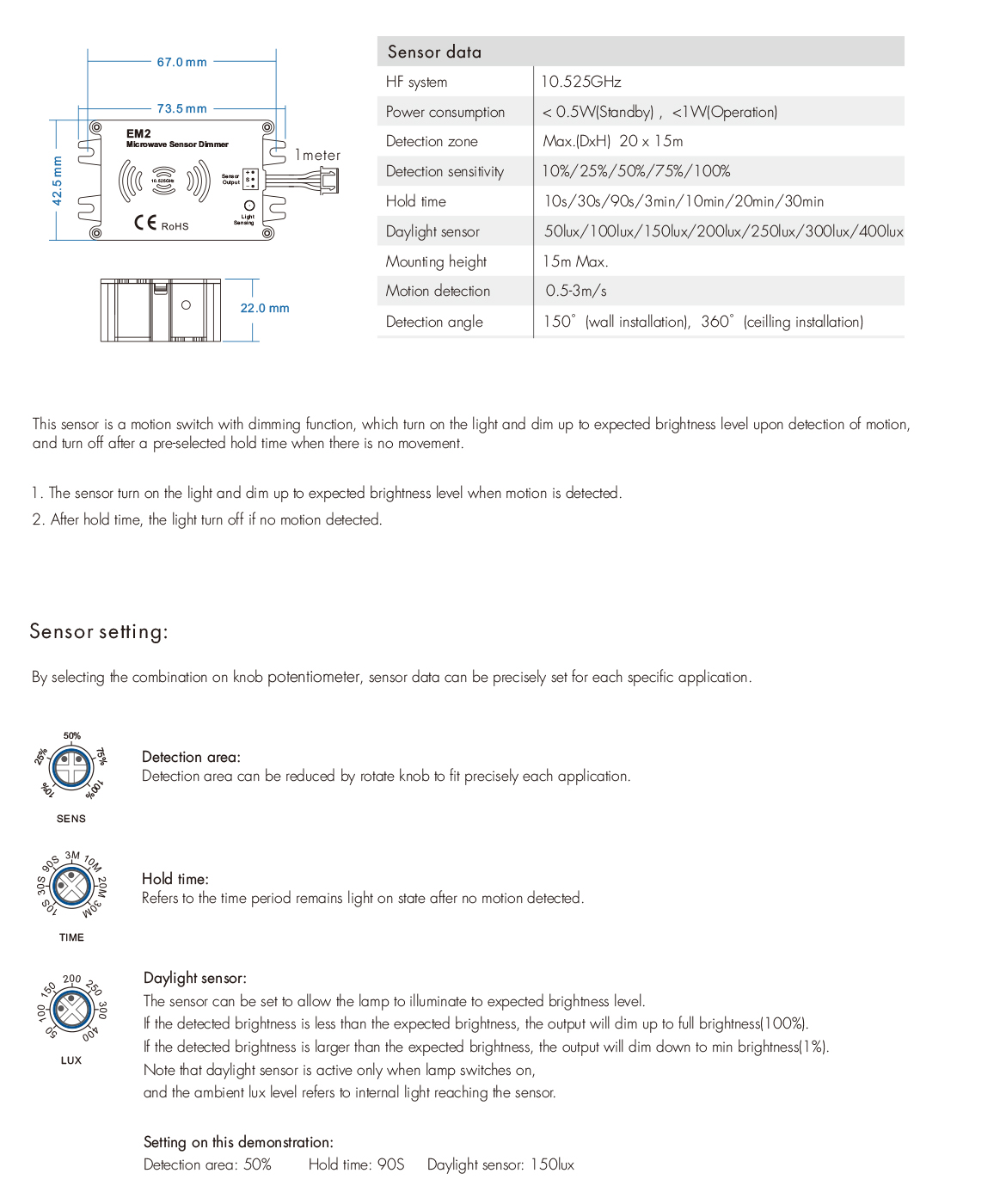 12-48VDC 8A Hand Sweep Sensor LED Dmmer E1-L+ED(C)