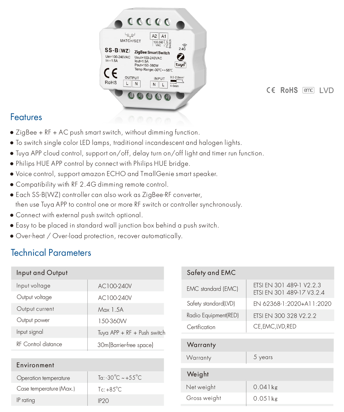 ZigBee & RF Smart AC Switch SS-B(WZ)