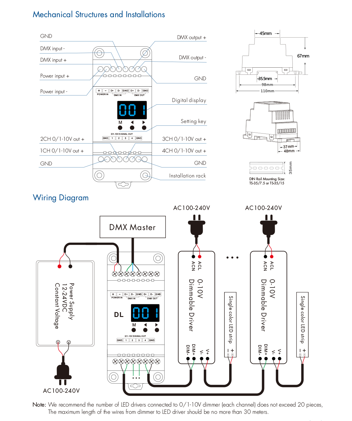 DMX512 to 4CH 0/1-10V Decoder DL