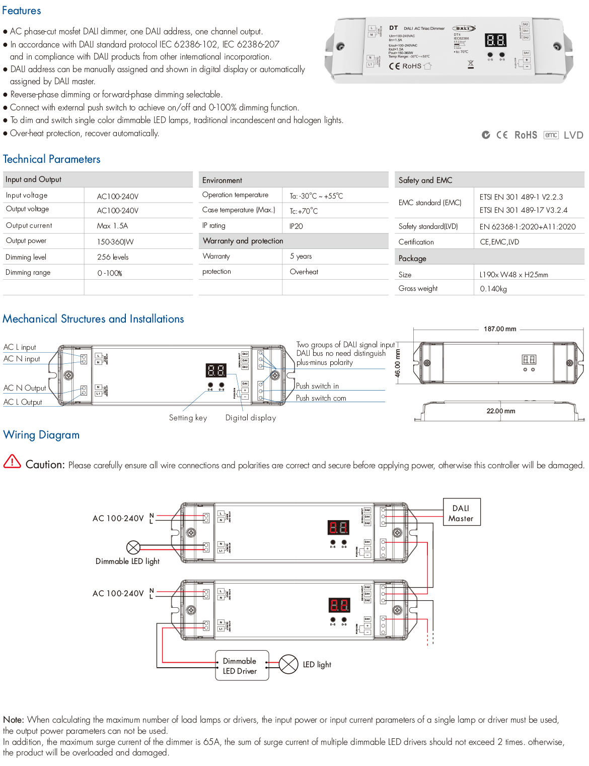 AC Triac DALI Dimmer DT