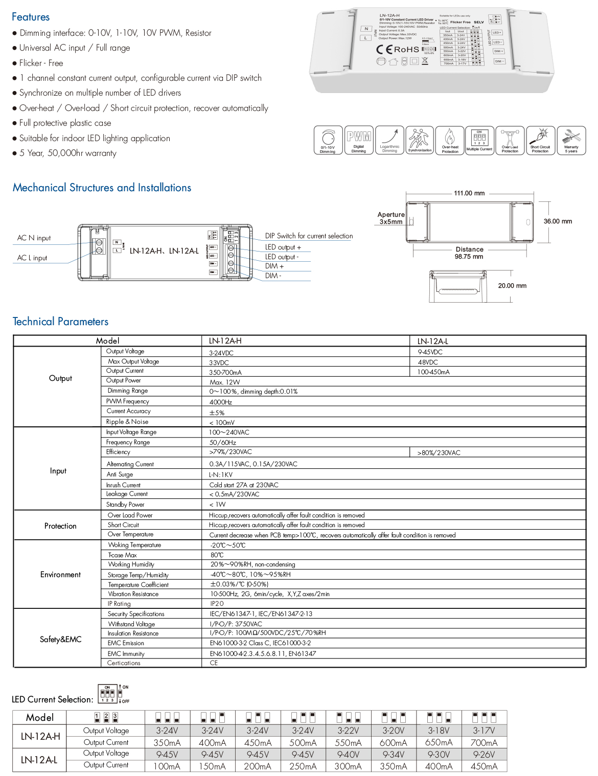 0/1-10V Constant Current LED Driver LN-12A-L