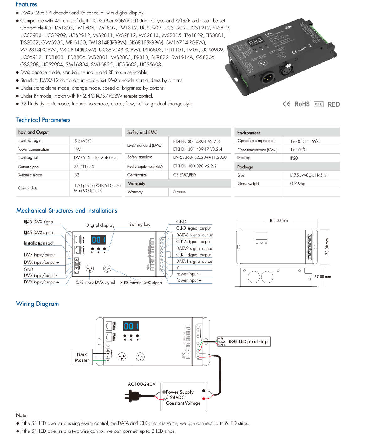 DMX512-SPI Decoder (with RF) DSA