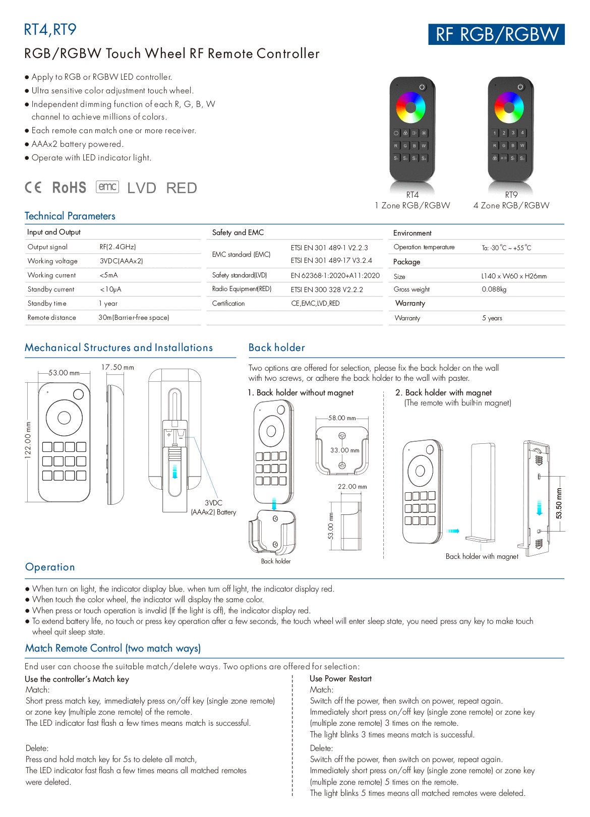 4 Zones RGB/RGBW Remote Control RT9