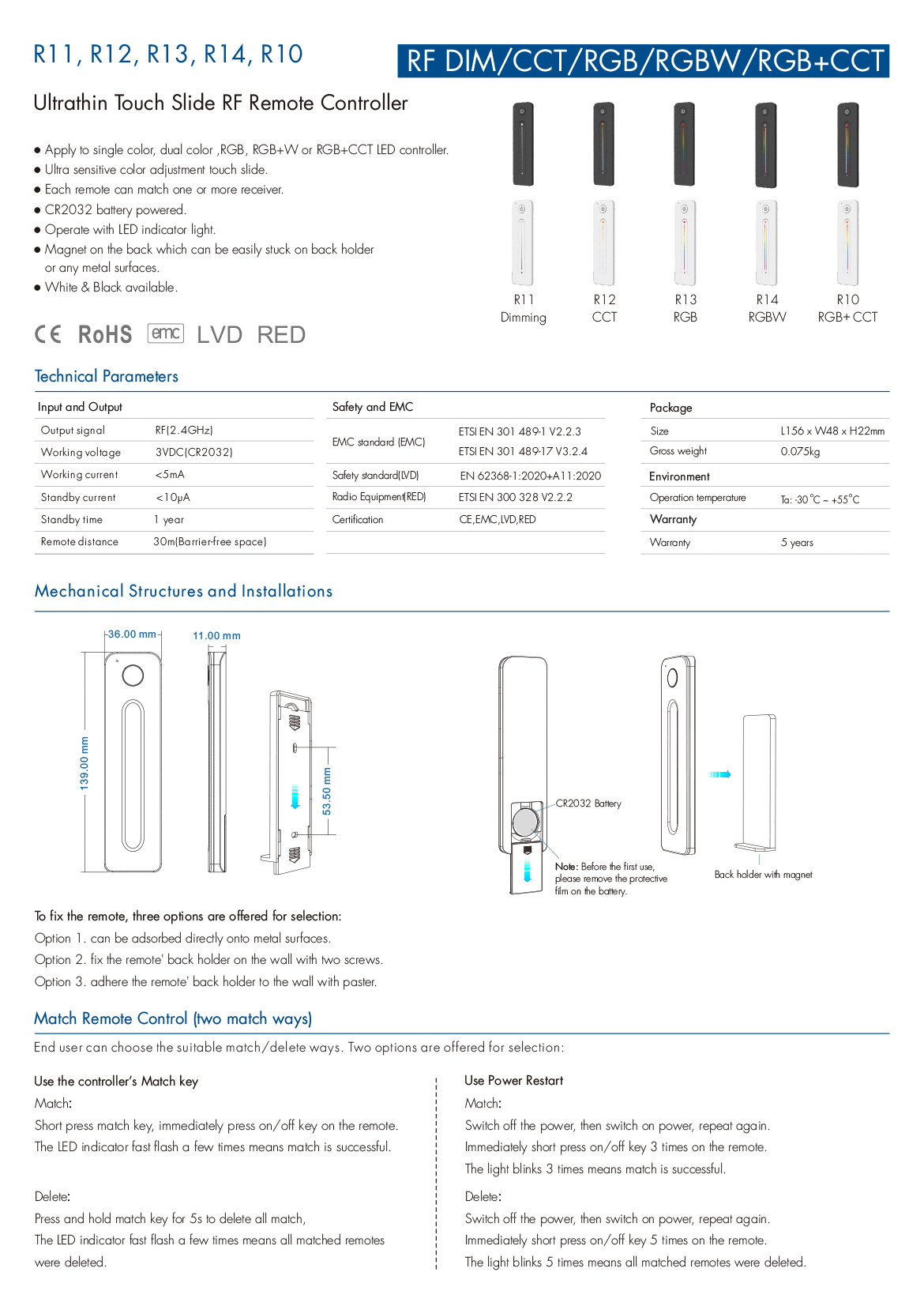 1 Zone Dimming Remote Control R11