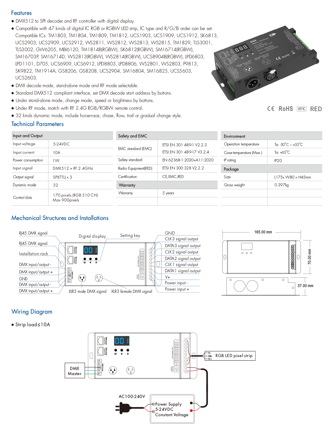 DMX512-SPI Decoder (with RF) DSA