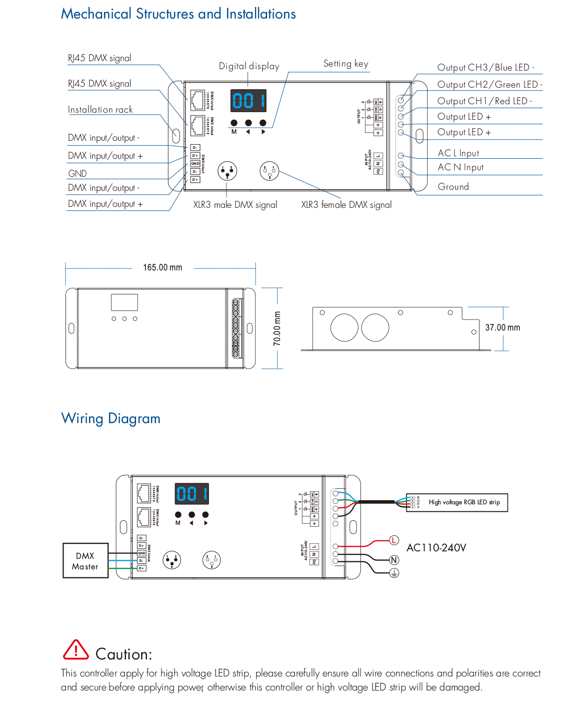 3CH*1.5A 110-240VAC High Voltage LED Strip DMX Decoder (with RF) S3-DX