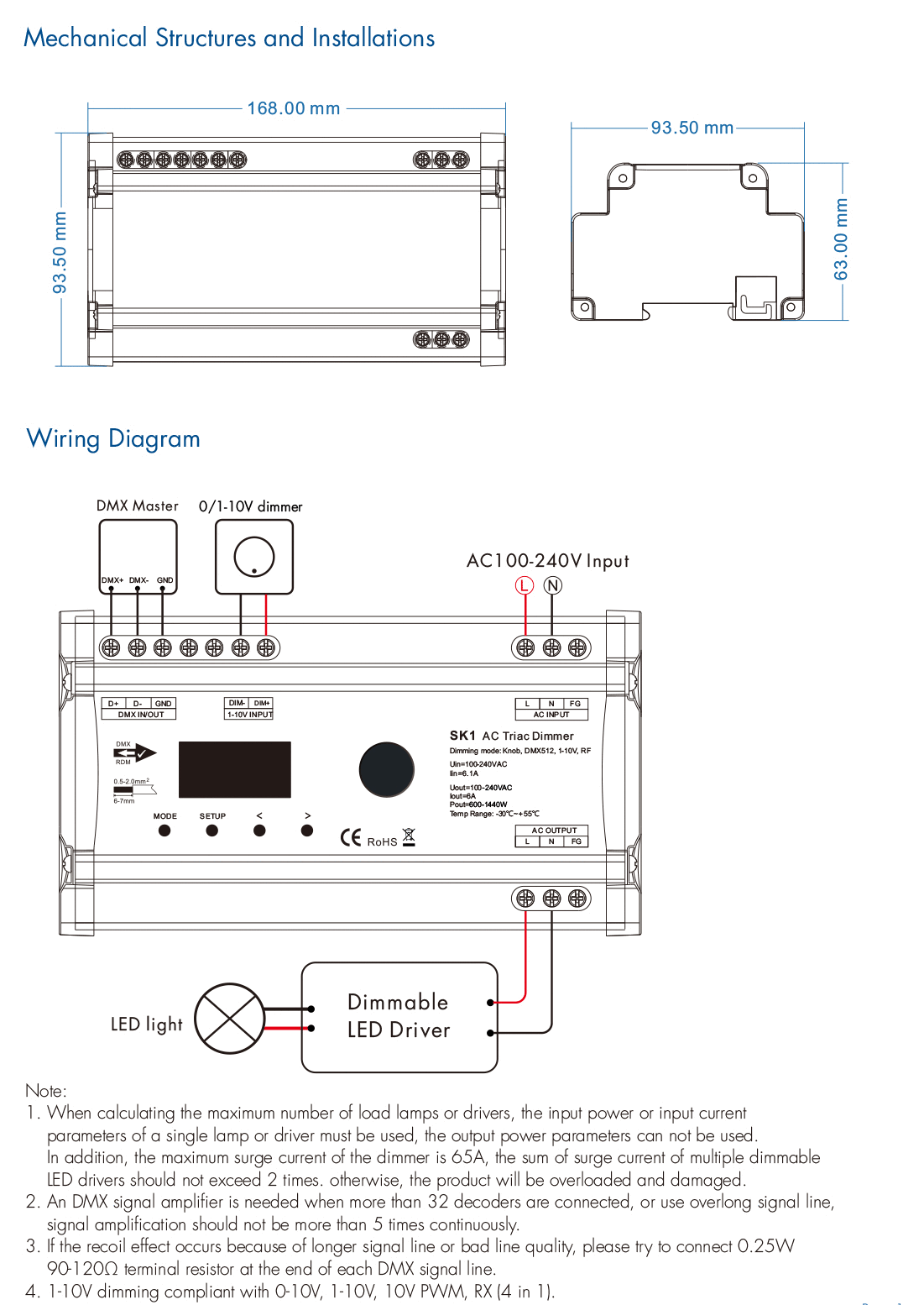 1CH*6A AC Phase-cut DMX Dimmer SK1