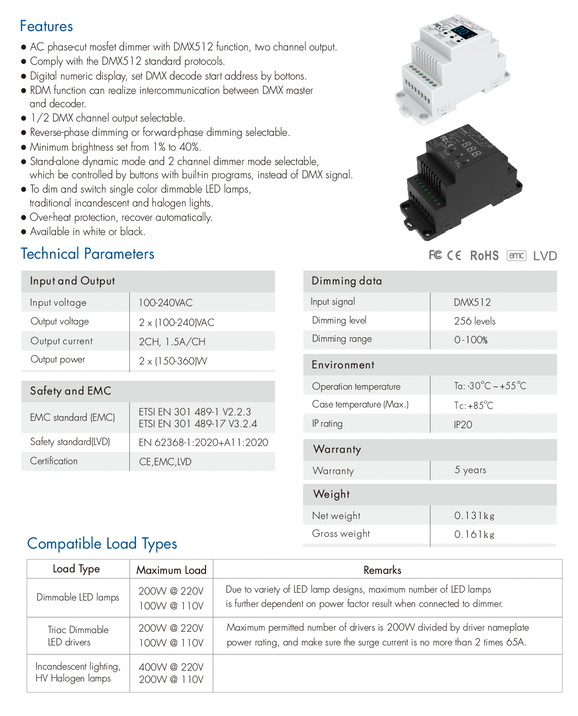 DIN rail AC Triac DMX Dimmer S1-DR