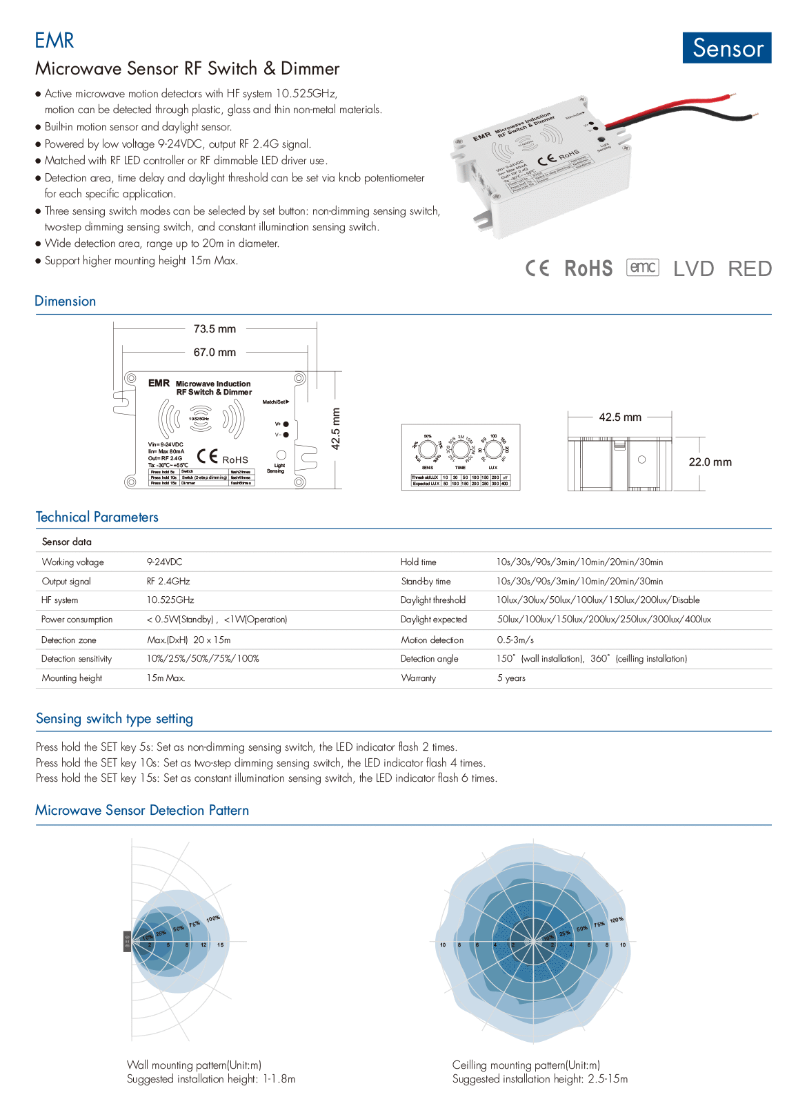 Microwave Sensor RF Switch & Dimmer EMR